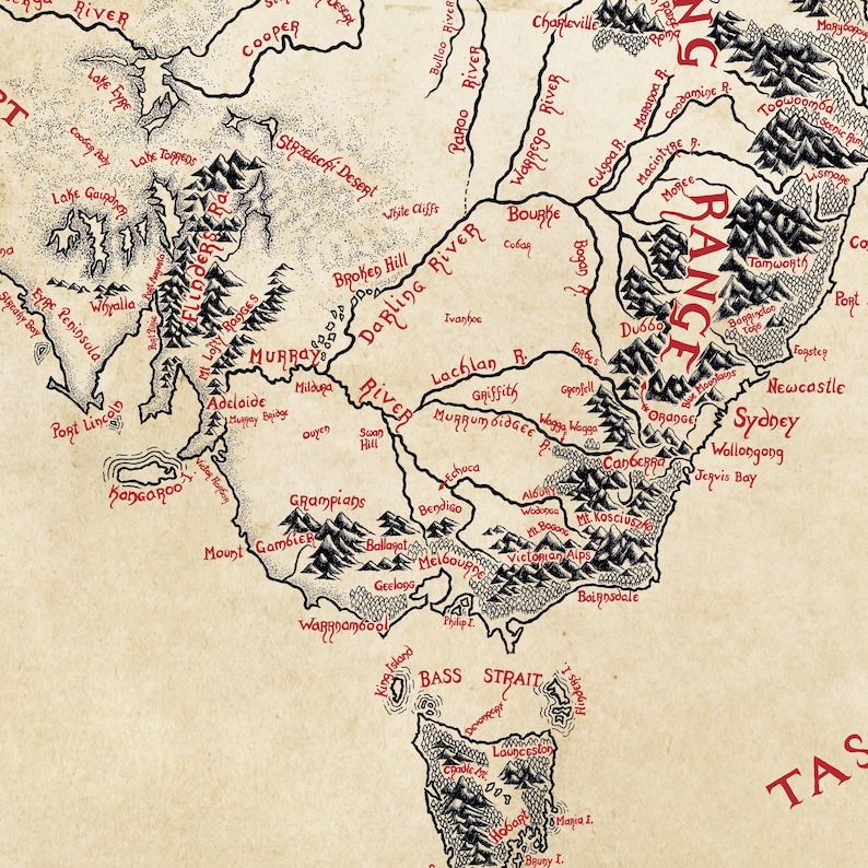 Hand-drawn Australia Map / Tolkien Inspired / Fantasy Style - Etsy