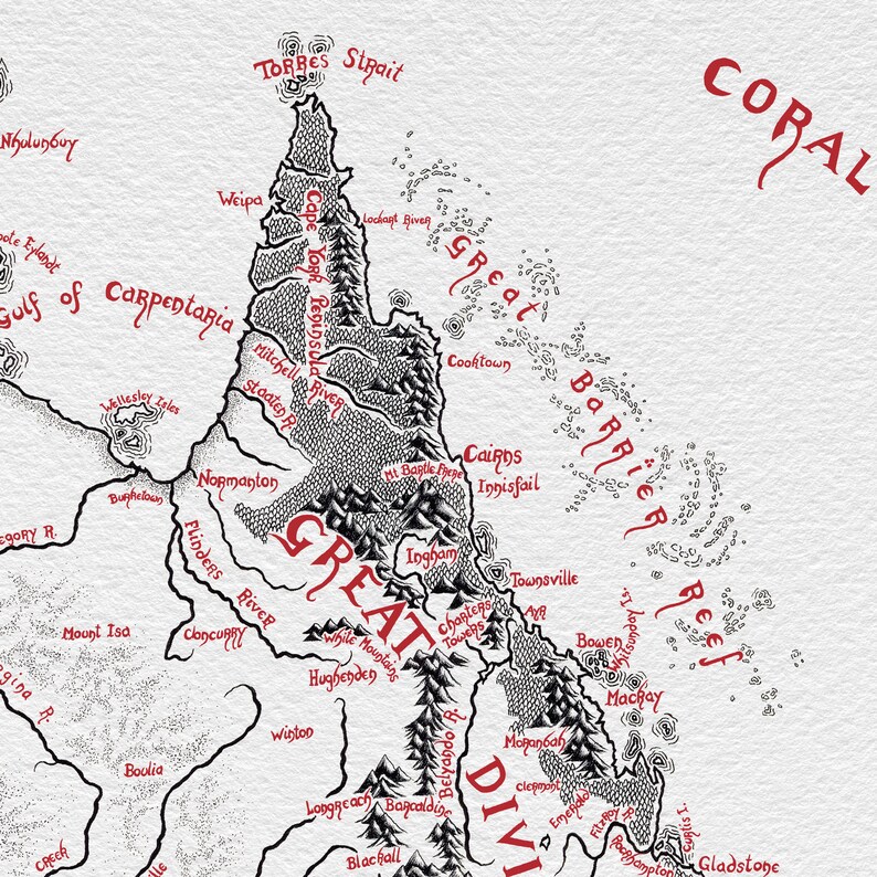 Hand-drawn Australia Map / Tolkien Inspired / Fantasy Style - Etsy