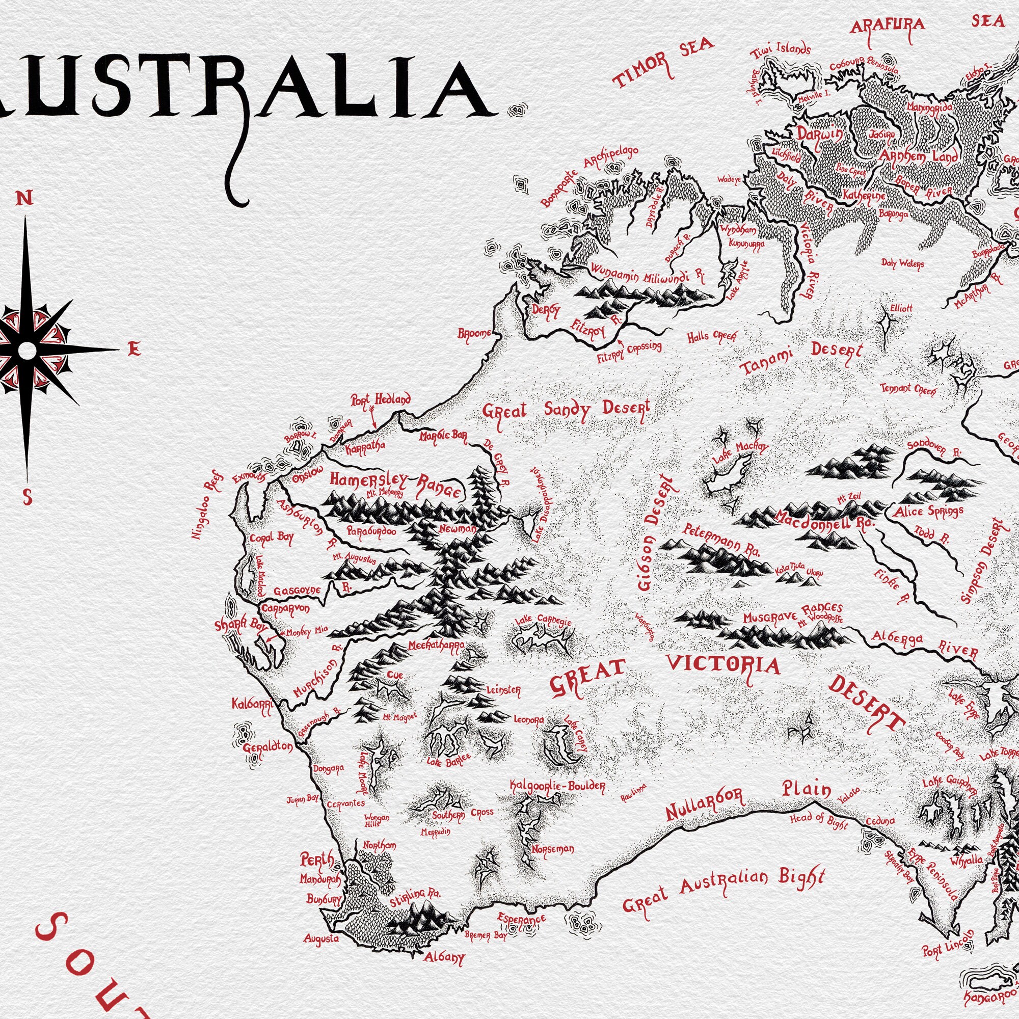 Hand-drawn Australia Map / Tolkien Inspired / Fantasy Style - Etsy