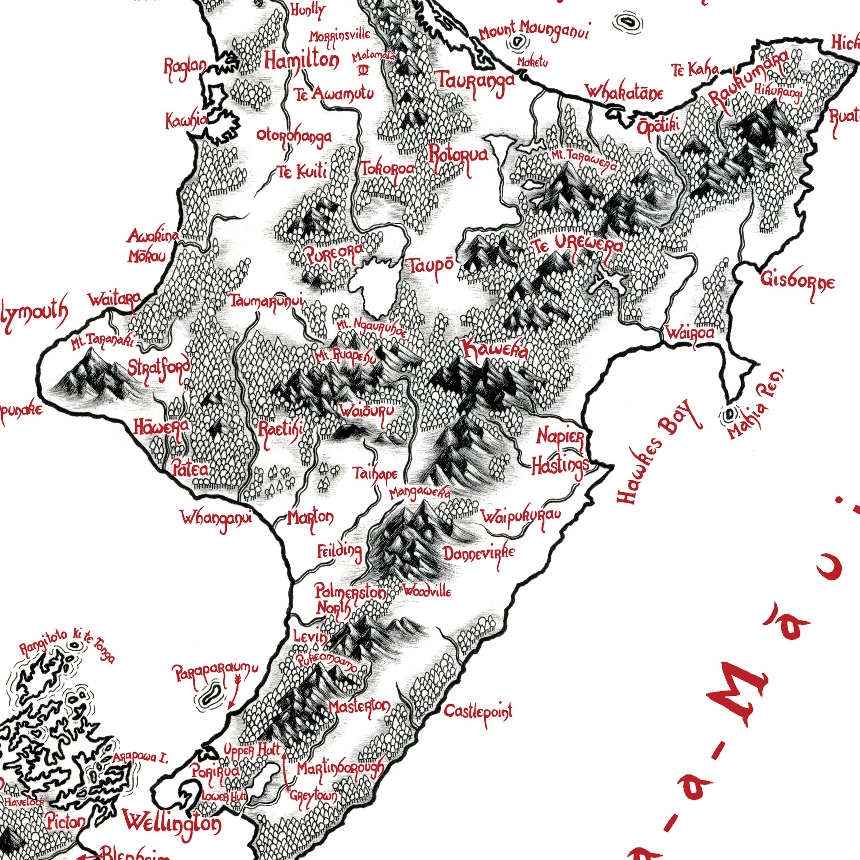 Hand-drawn New Zealand Map / Tolkien Inspired / Fantasy Style - Etsy