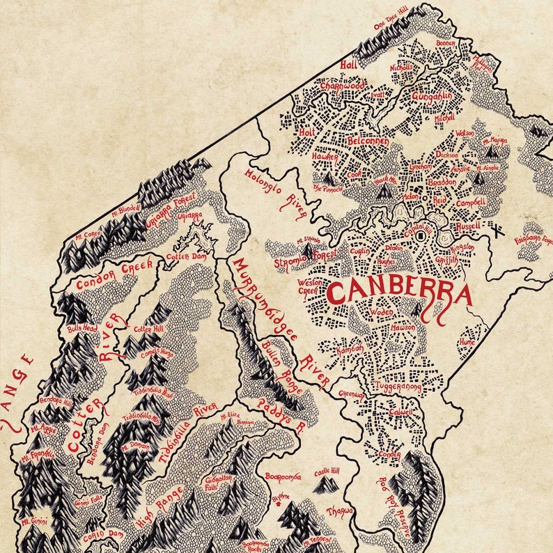 Hand-drawn ACT Map / Tolkien Inspired / Fantasy Style - Etsy