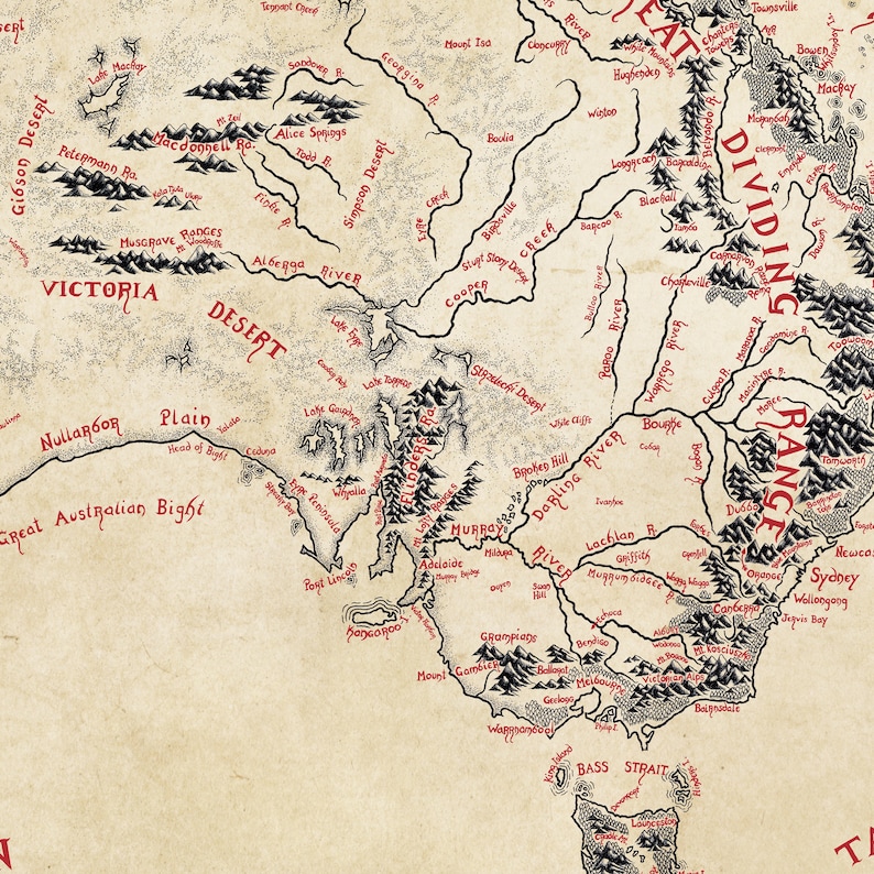 Hand-drawn Australia Map / Tolkien Inspired / Fantasy Style - Etsy
