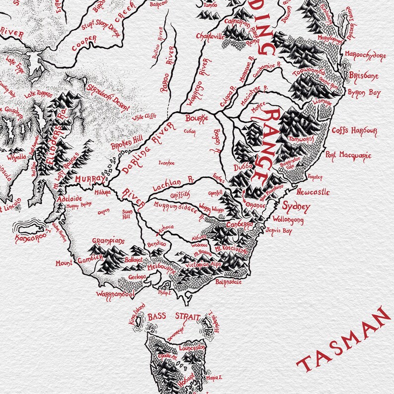 Hand-drawn Australia Map / Tolkien Inspired / Fantasy Style - Etsy