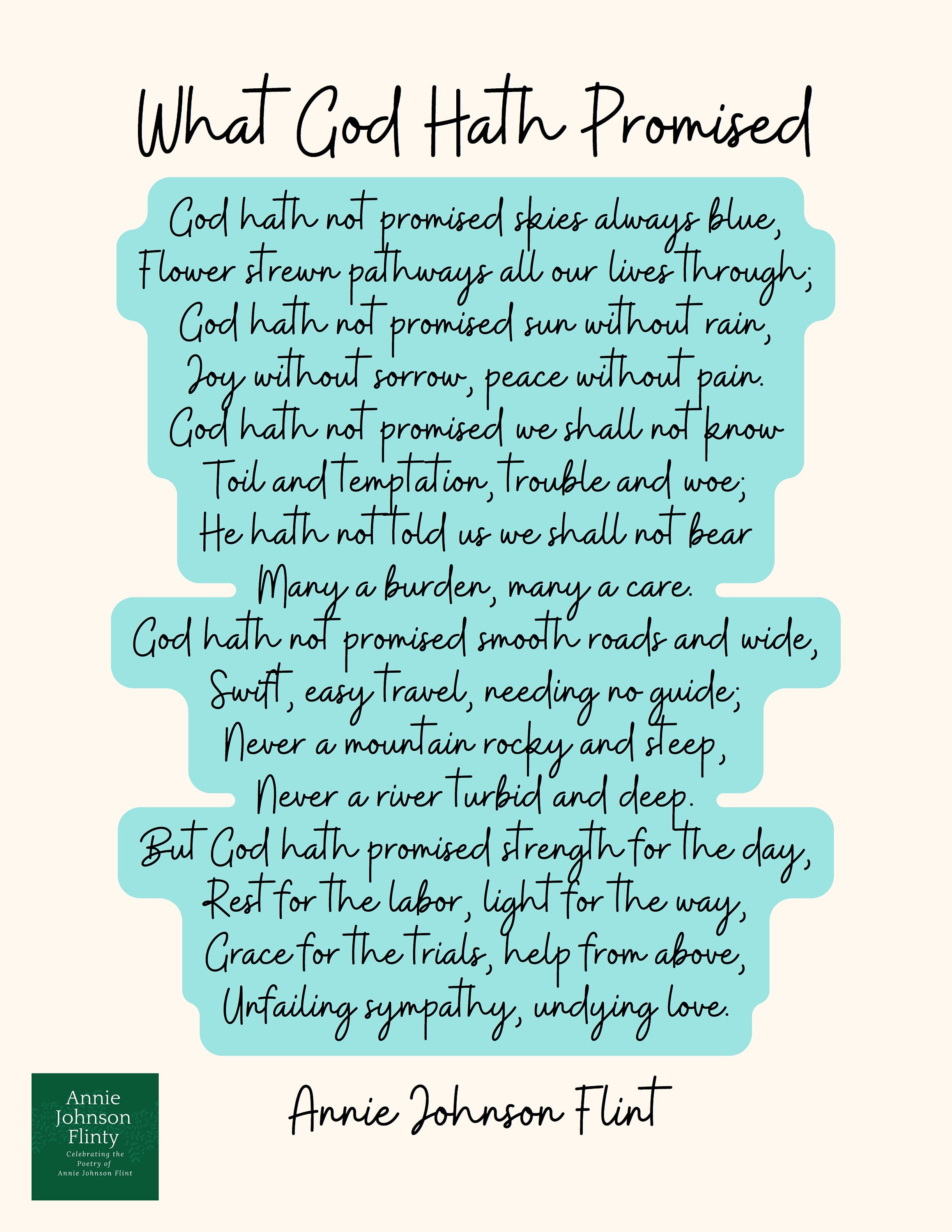 Printable Poem - ANNIE JOHNSON FLINT - What God Hath Promised - Cream ...