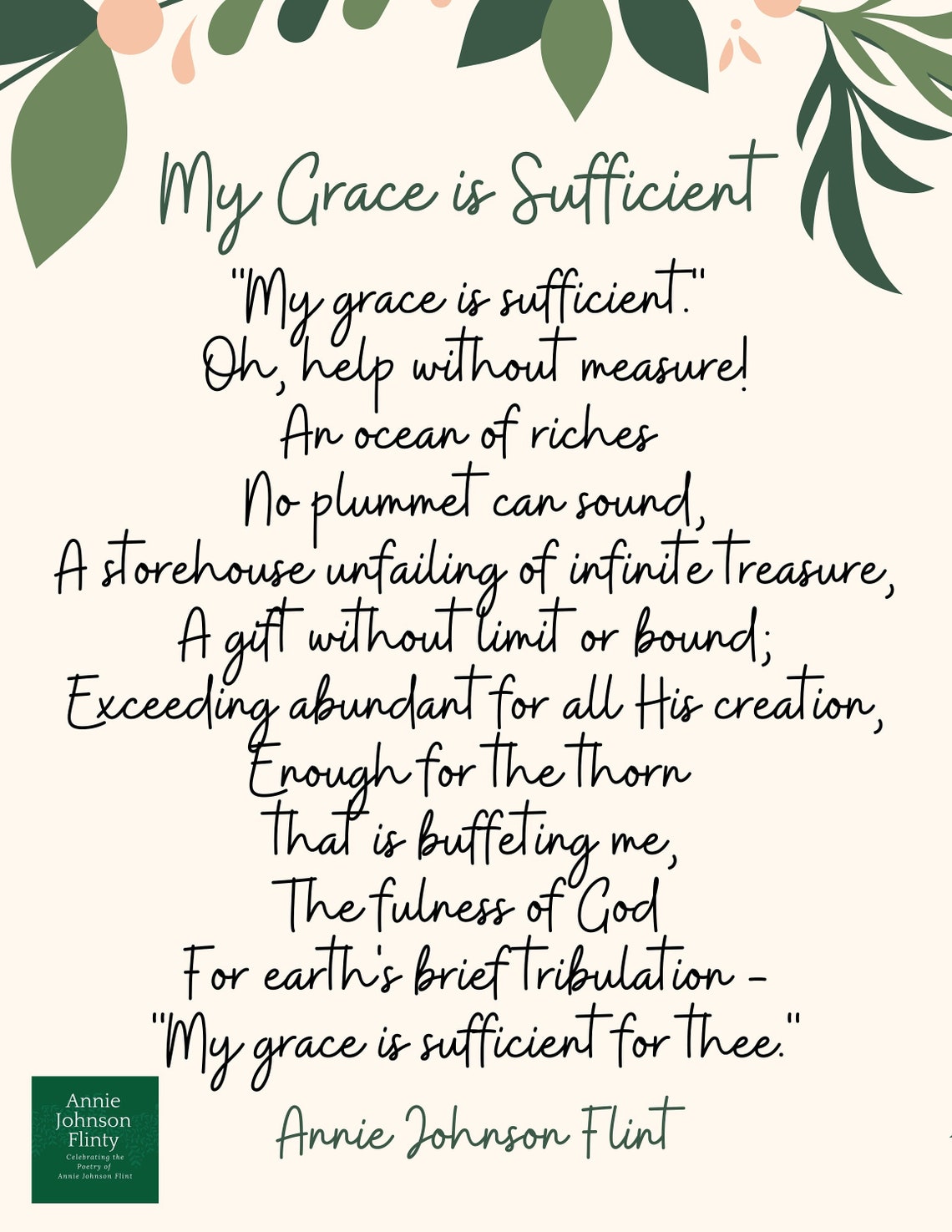Printable Poem - ANNIE JOHNSON FLINT - My Grace is Sufficient - Cream ...