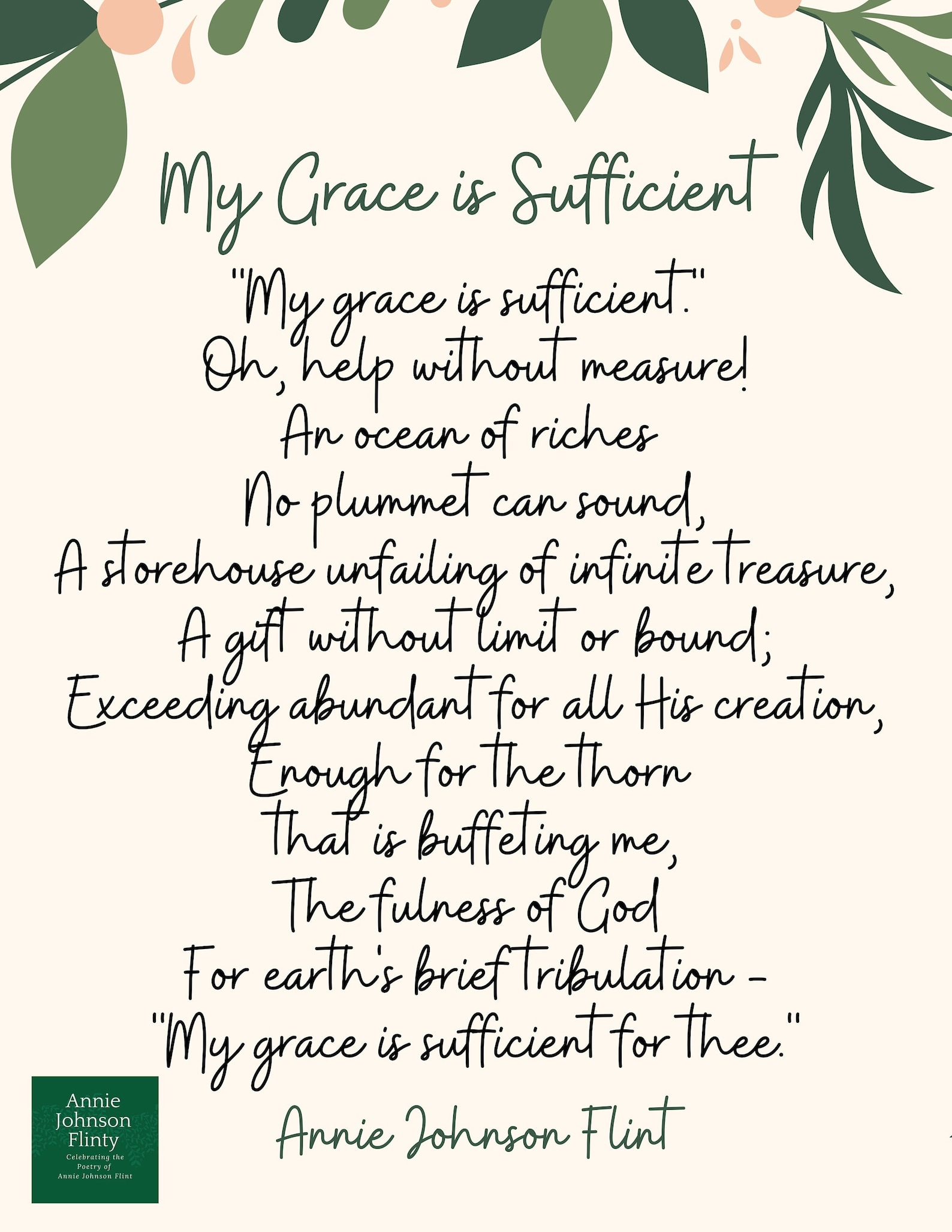 Printable Poem - ANNIE JOHNSON FLINT - My Grace is Sufficient - Cream ...