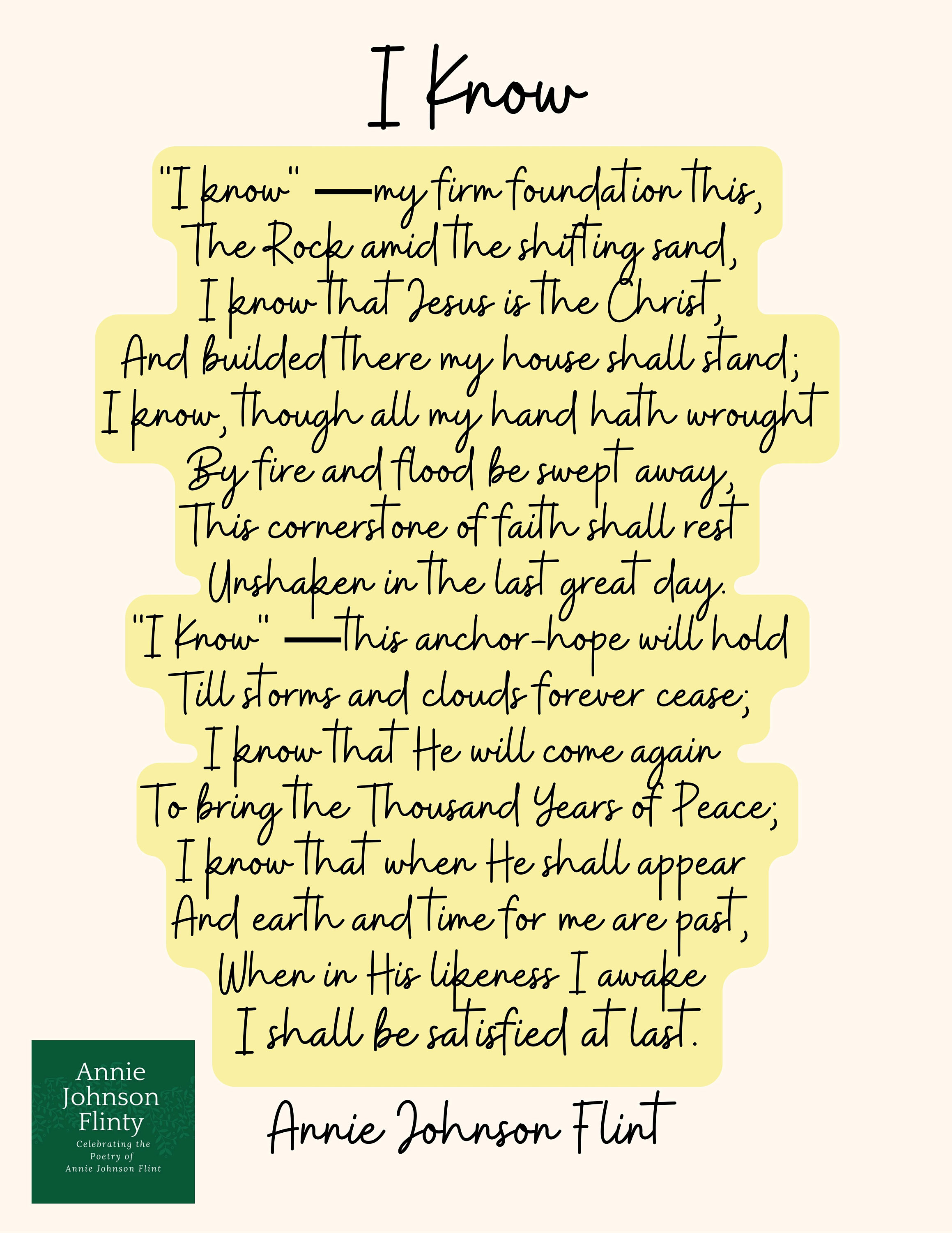 Printable Poem - ANNIE JOHNSON FLINT - I Know - Cream - Poetry Print ...