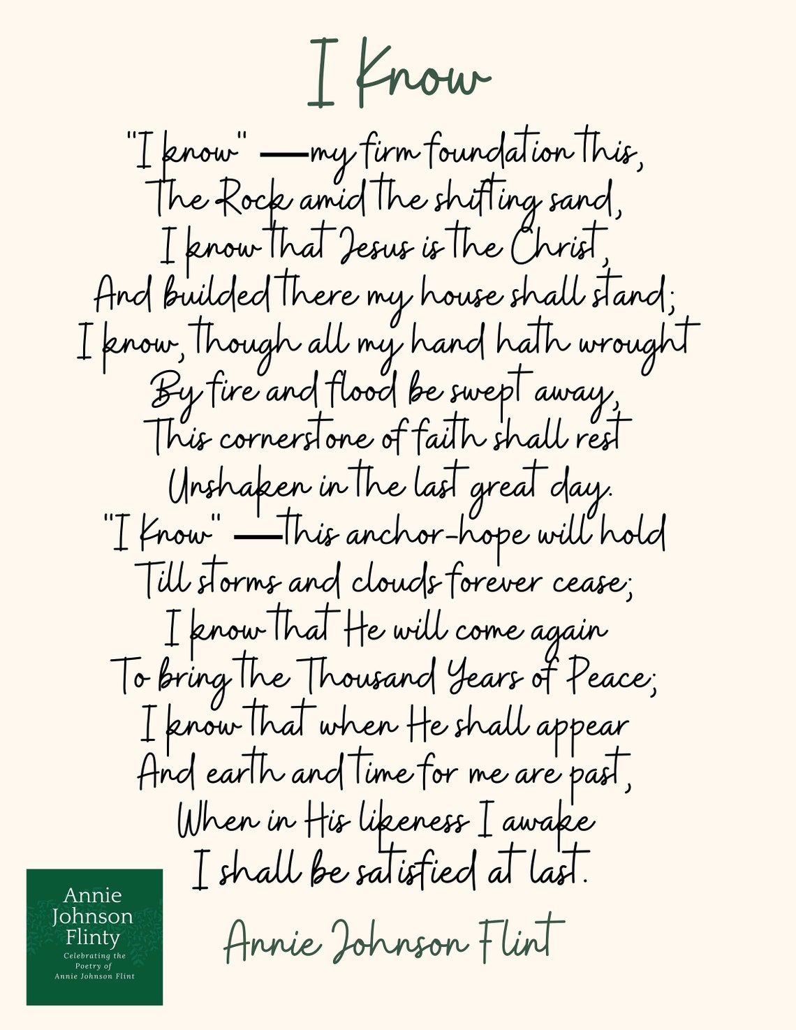 Printable Poem - ANNIE JOHNSON FLINT - I Know - Cream - Poetry Print ...