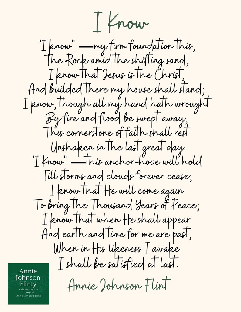 Printable Poem - ANNIE JOHNSON FLINT - I Know - Cream - Poetry Print ...