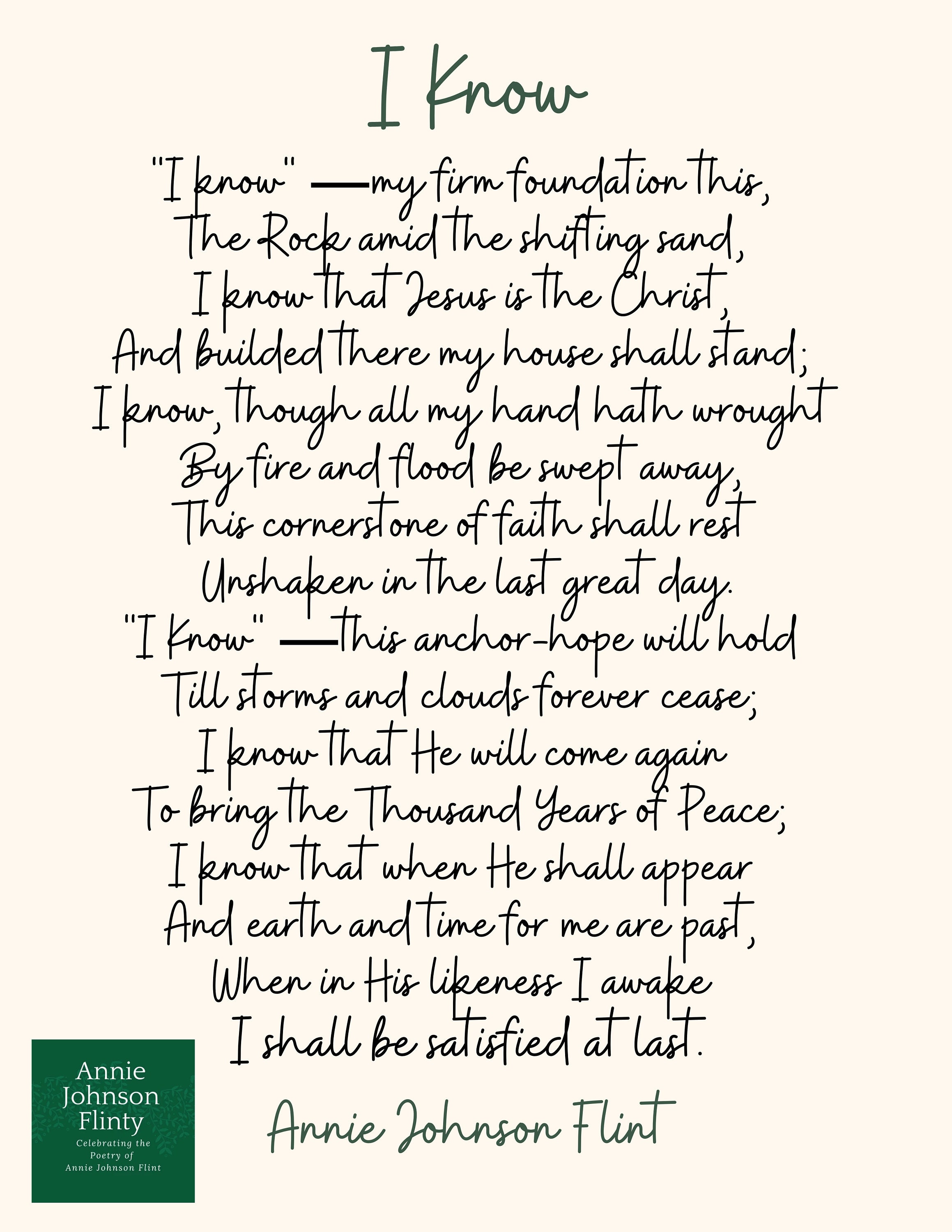 Printable Poem - ANNIE JOHNSON FLINT - I Know - Cream - Poetry Print ...