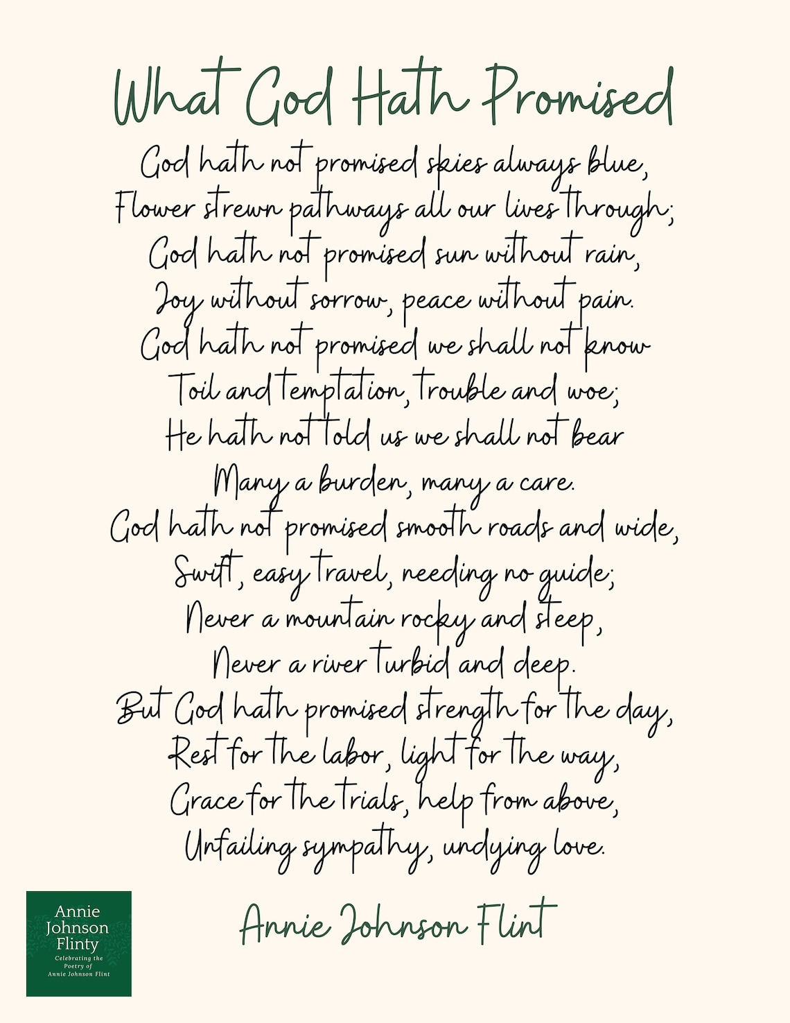 Printable Poem - ANNIE JOHNSON FLINT - What God Hath Promised - Cream ...