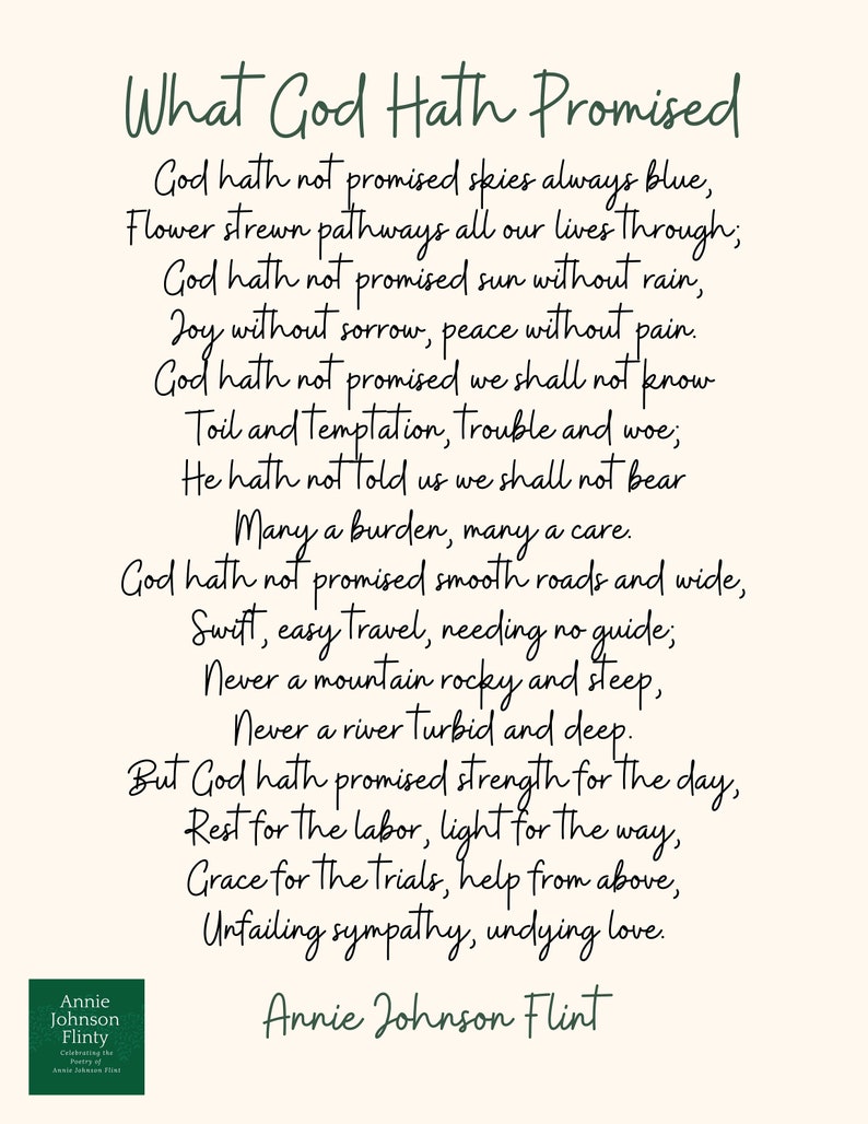 Printable Poem - ANNIE JOHNSON FLINT - What God Hath Promised - Cream ...