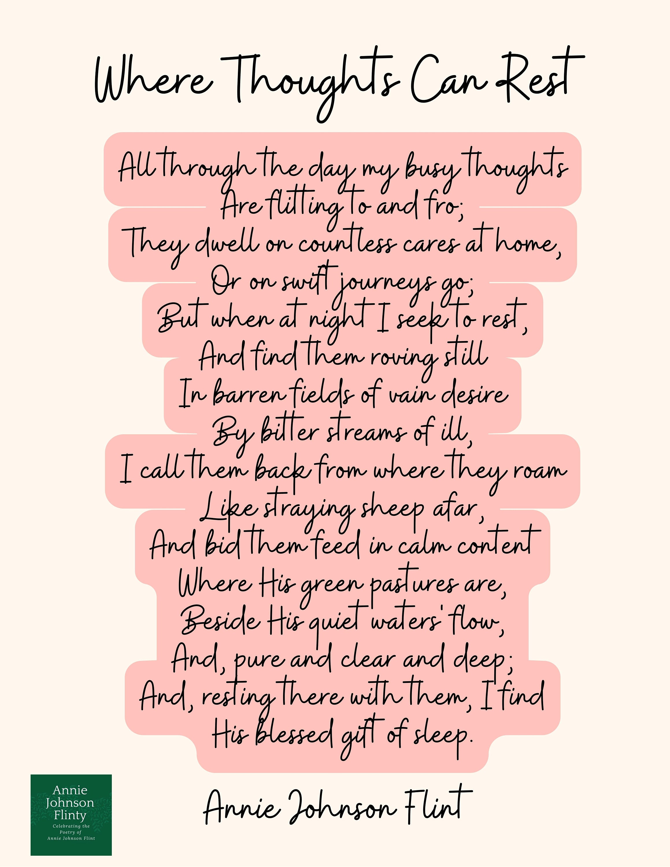 Printable Poem - ANNIE JOHNSON FLINT - Where Thoughts Can Rest - Cream ...