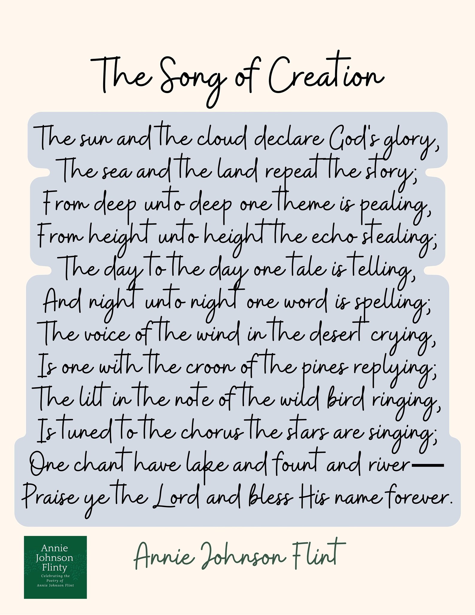 Printable Poem - ANNIE JOHNSON FLINT - the Song of Creation - Cream ...