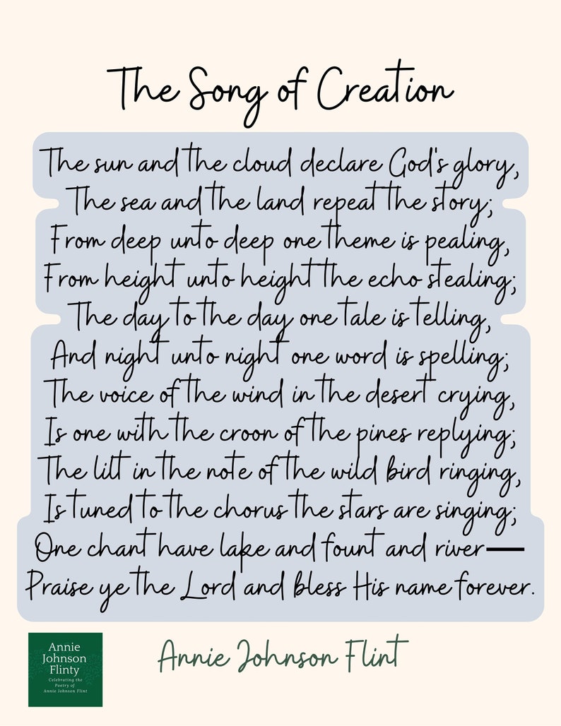 Printable Poem - ANNIE JOHNSON FLINT - the Song of Creation - Cream ...