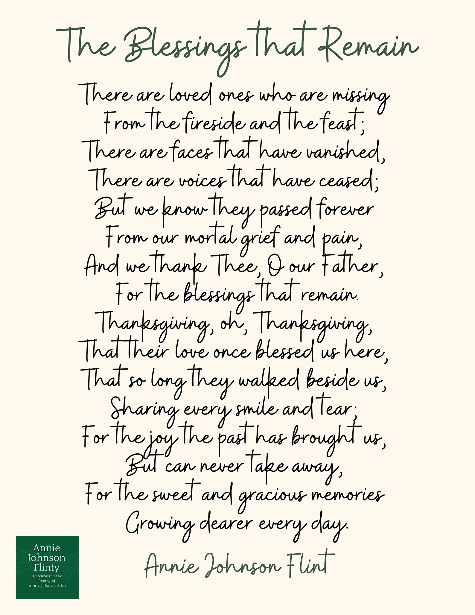 Printable Poem - ANNIE JOHNSON FLINT - the Blessings That Remain ...