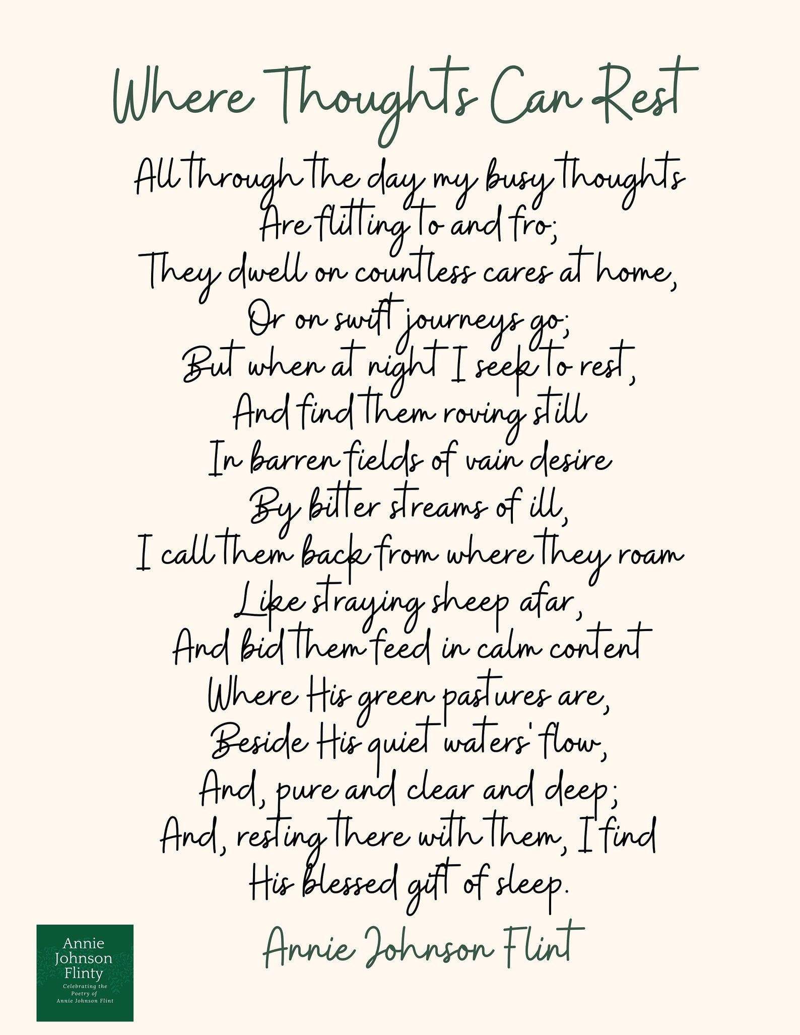 Printable Poem - ANNIE JOHNSON FLINT - Where Thoughts Can Rest - Cream ...