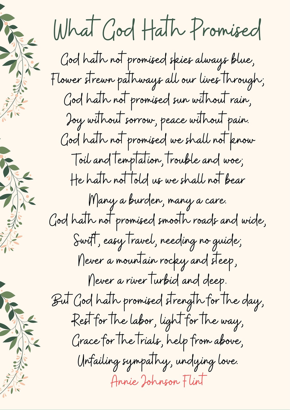 Printable Poem ANNIE JOHNSON FLINT What God Hath Promised - Etsy