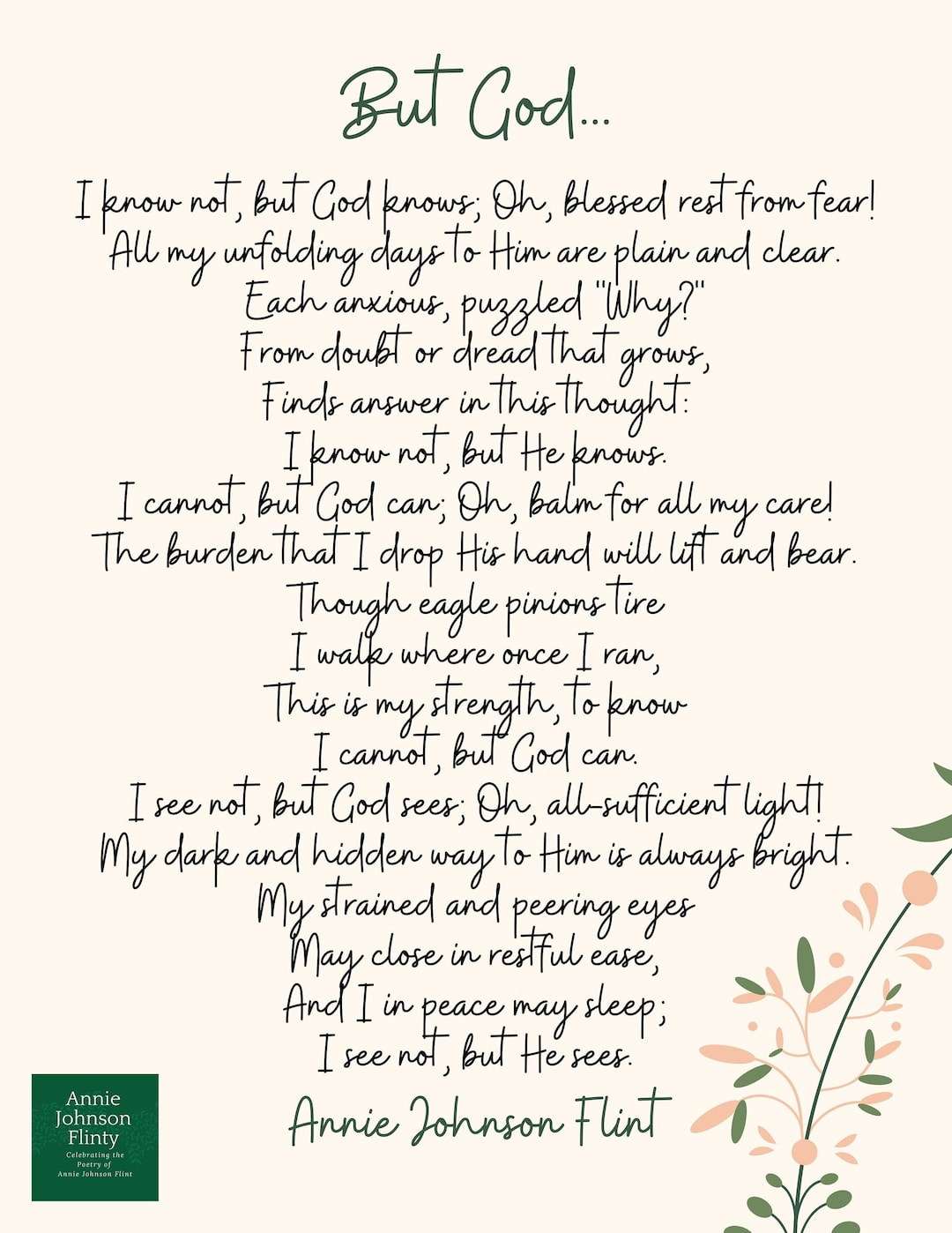 Printable Poem - ANNIE JOHNSON FLINT - but God - Cream - Poetry Print ...