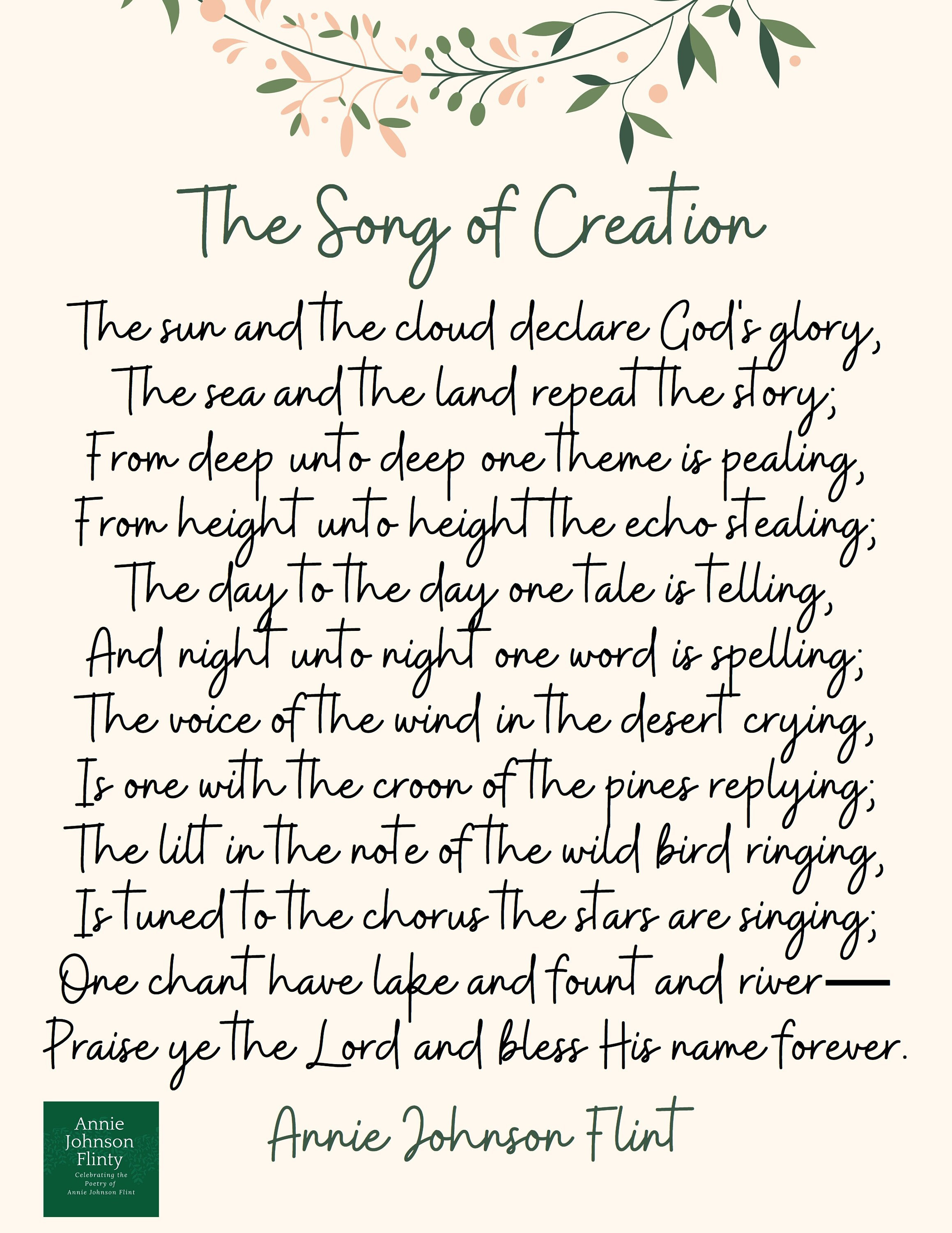 Printable Poem - ANNIE JOHNSON FLINT - the Song of Creation - Cream ...