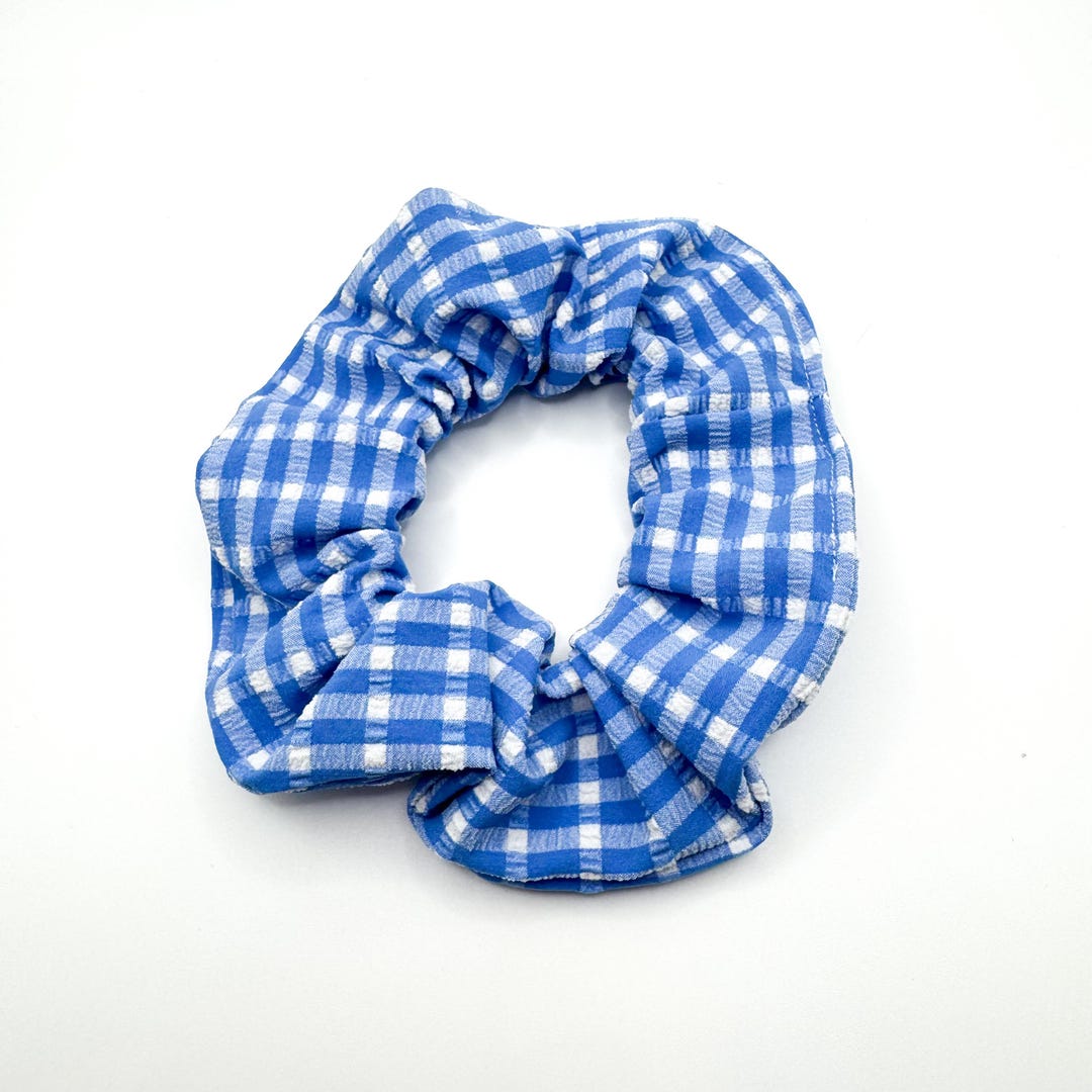 Gingham Blue/white Textured Hair Scrunchie - Etsy