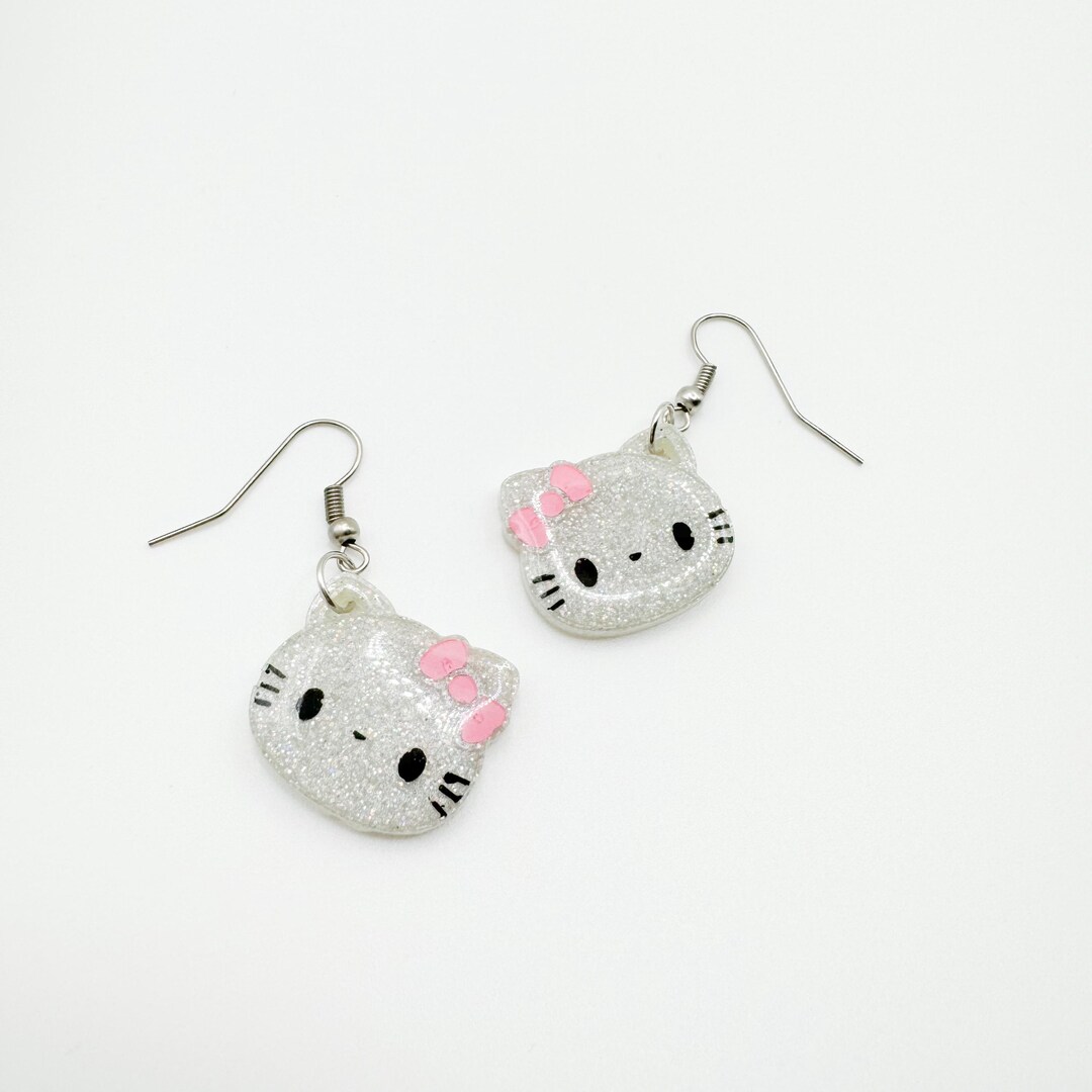 Hello Cat Kitty Sanri Dangle Charm Earrings - Etsy