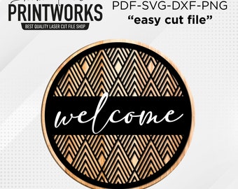 Welcome Modern Geometric Sign, Digital Download, Round Door Hanger Svg ...
