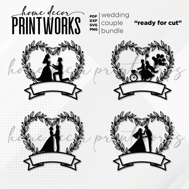 Wedding Heart Bride and Groom SVG Files for Silhouette Cameo - Etsy