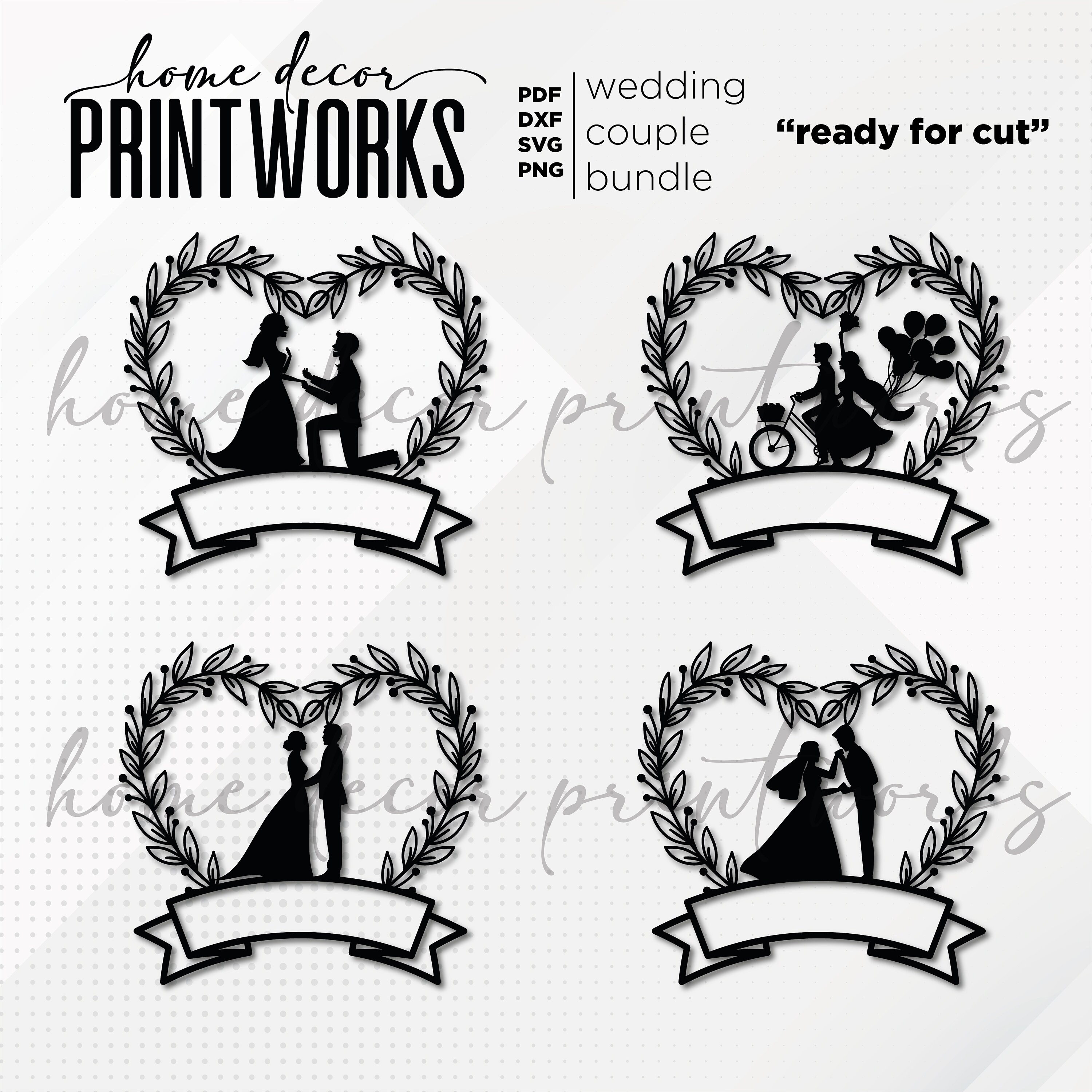 Wedding Heart Bride and Groom SVG Files for Silhouette Cameo - Etsy