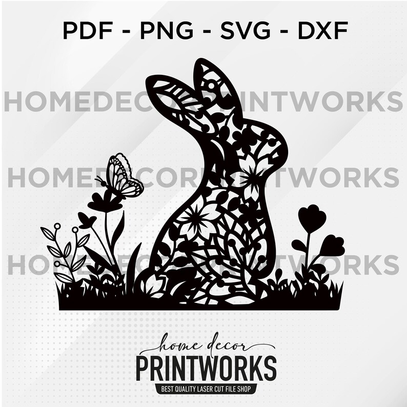 Rabbit Svg Laser Cut File Dxf Png Flower Spring - Etsy UK