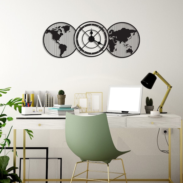 World Map Wall Clock - Etsy
