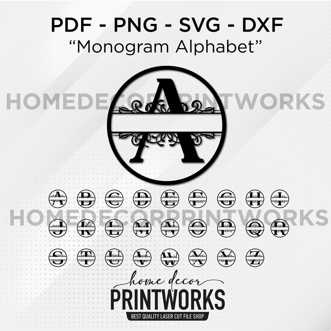 Round With Frame Split Monogram Name Sign Alphabet Letters Digital ...