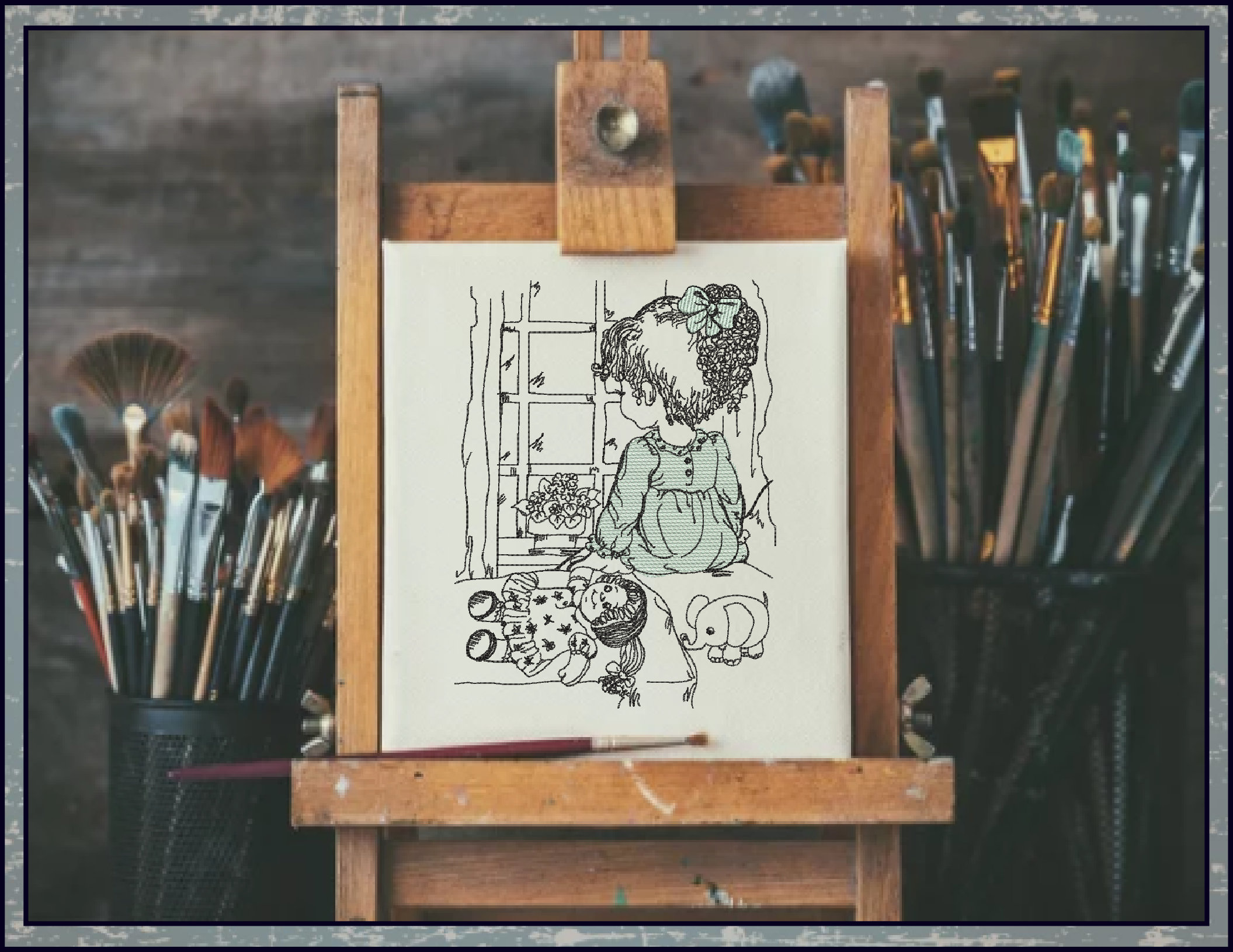 Little Girl Waiting Machine Embroidery Design Girl Sitting in - Etsy