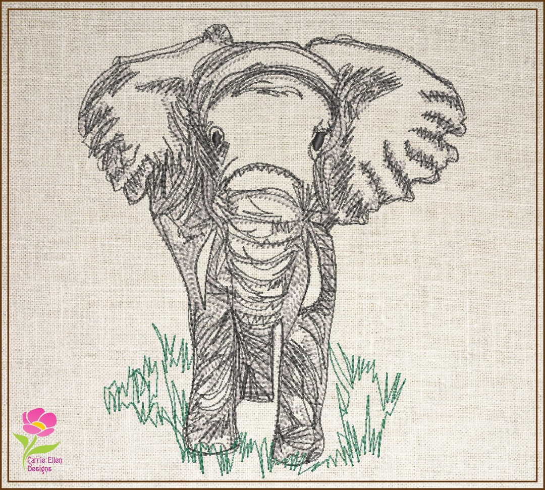 Elephant Machine Embroidery Design, Grazing Safari Elephant Embroidery ...