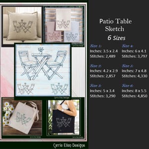 Patio Table Machine Embroidery Design, Wooden Table and Chairs Sketch ...