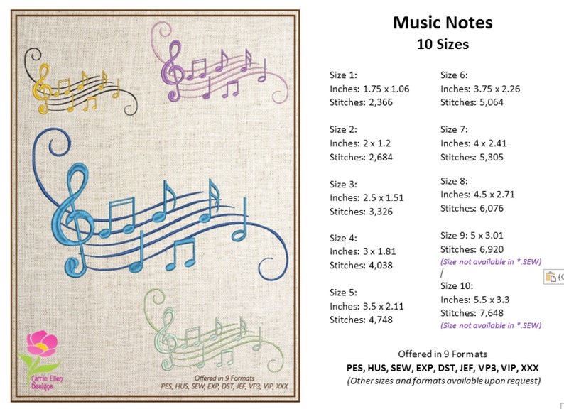 Music Note Embroidery Musical Chord Machine Embroidery - Etsy