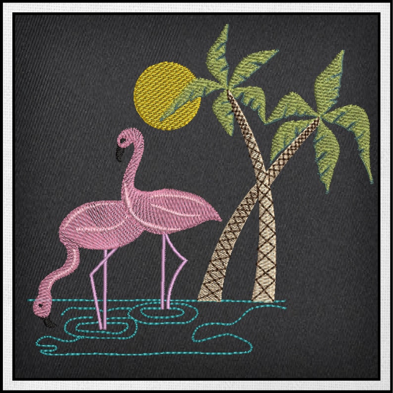 Wading Flamingos Machine Embroidery Design. Palm Tree and - Etsy