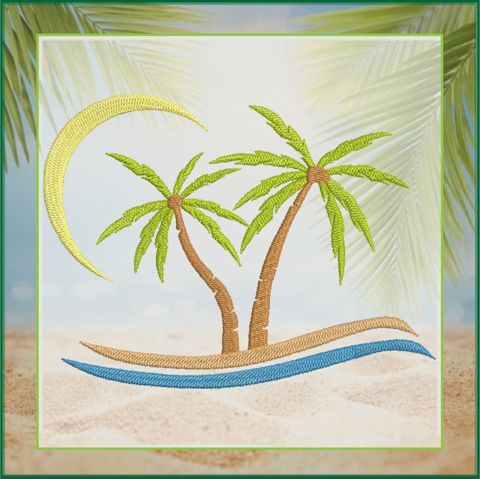 Tropical Island Machine Embroidery Design Palm Tree Island - Etsy