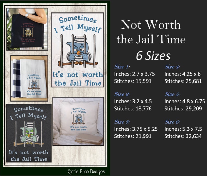 Jail Bird Machine Embroidery Design Saying, Not Worth Jail Time Funny ...