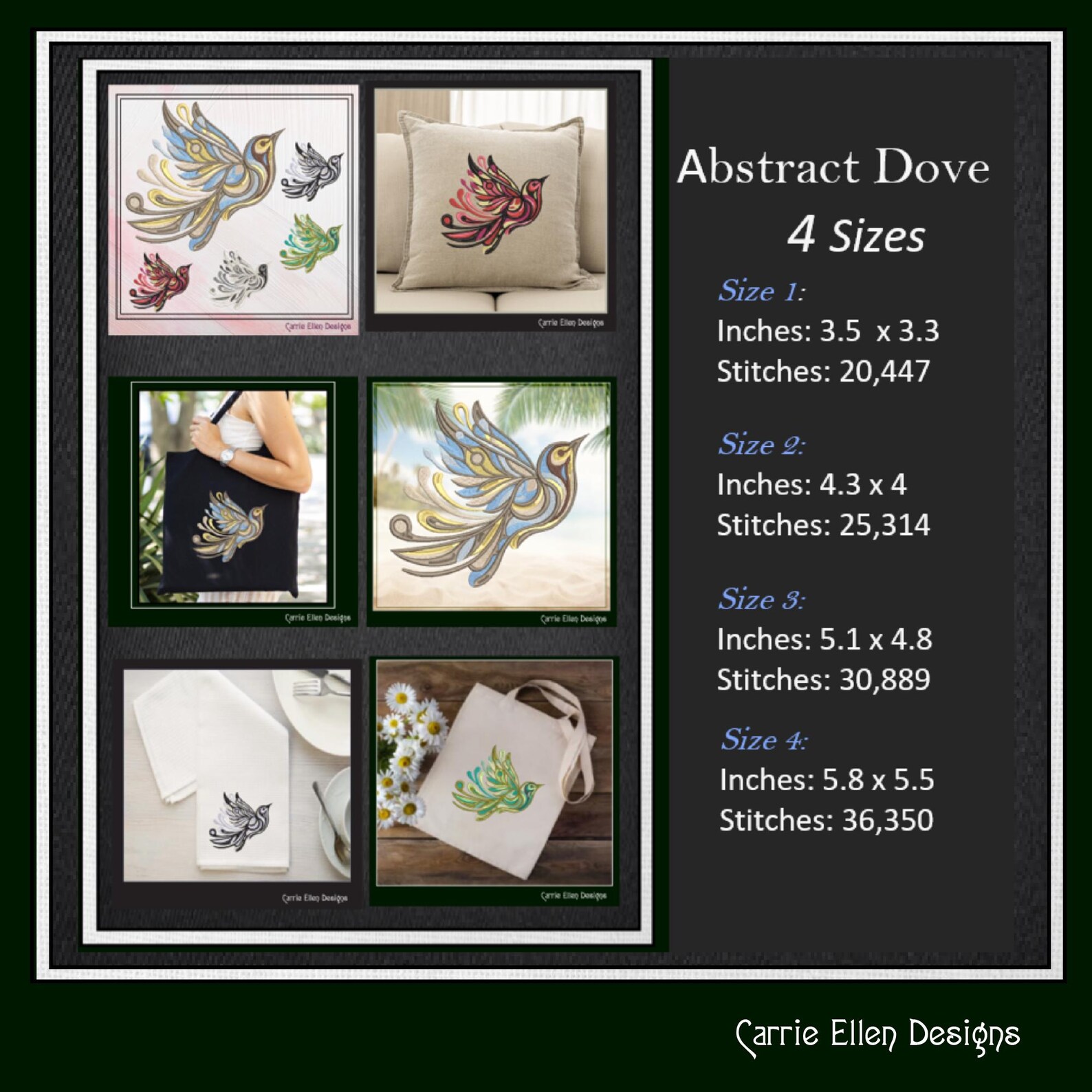 Artistic Dove Machine Embroidery Design – Abstract Bird Pattern ...