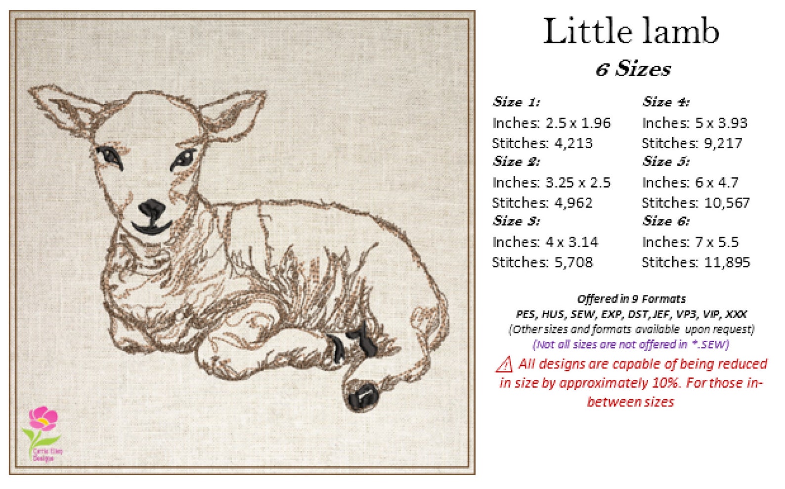 Little Lamb Machine Embroidery Sketch Design Farm Animal - Etsy