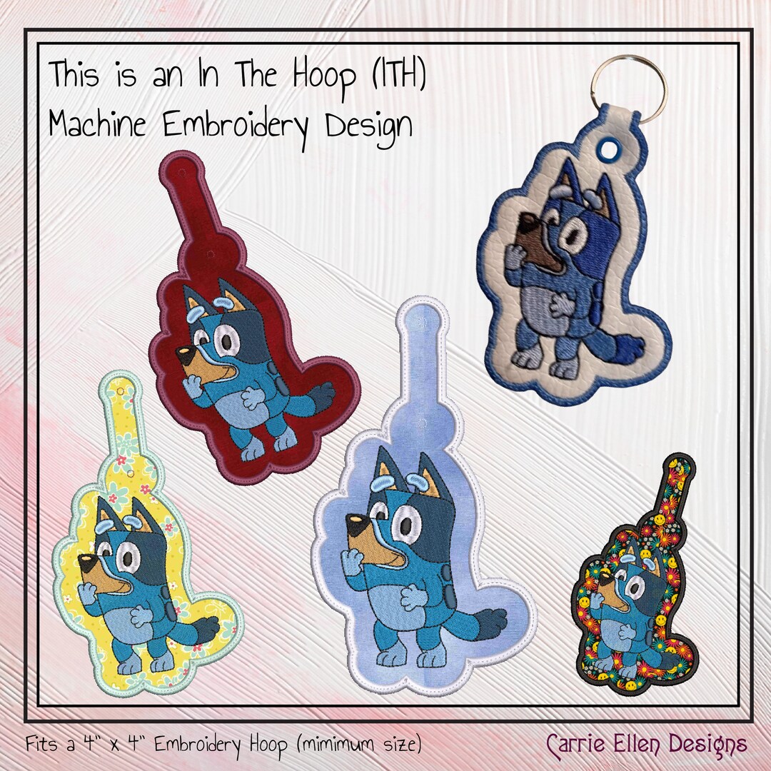 Bluey Heeler Key Fob Embroidery Design, in the Hoop Cartoon Character ...