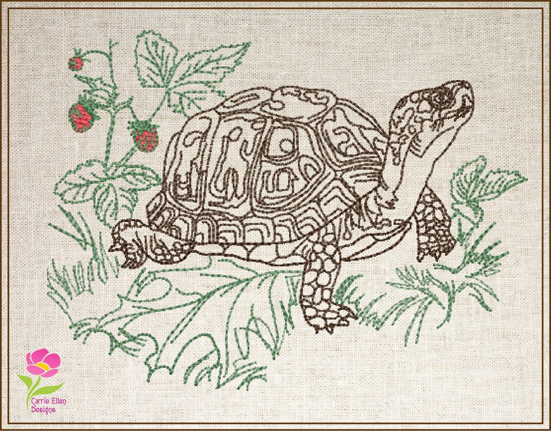 Turtle Machine Embroidery Design, Tortoise Embroidery Design, Redwork ...