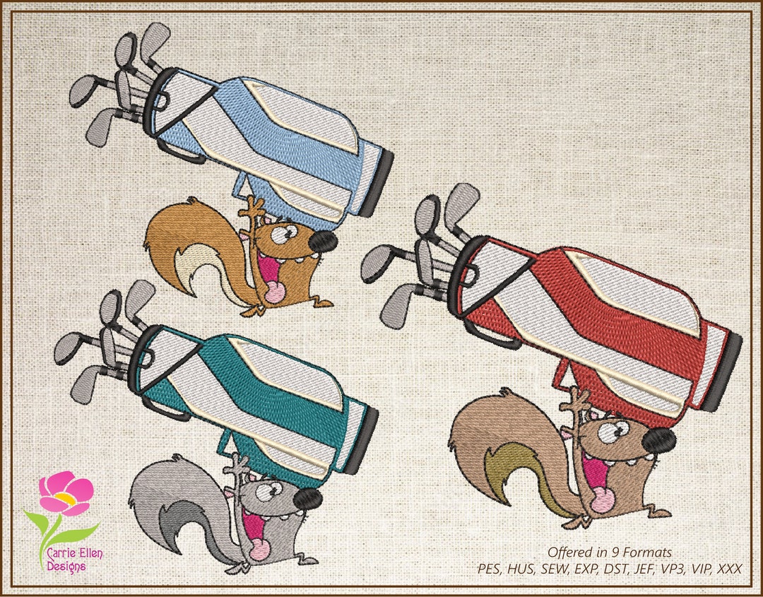 Squirrel Running With Golf Bag, Golf Embroidery Design, Animal ...