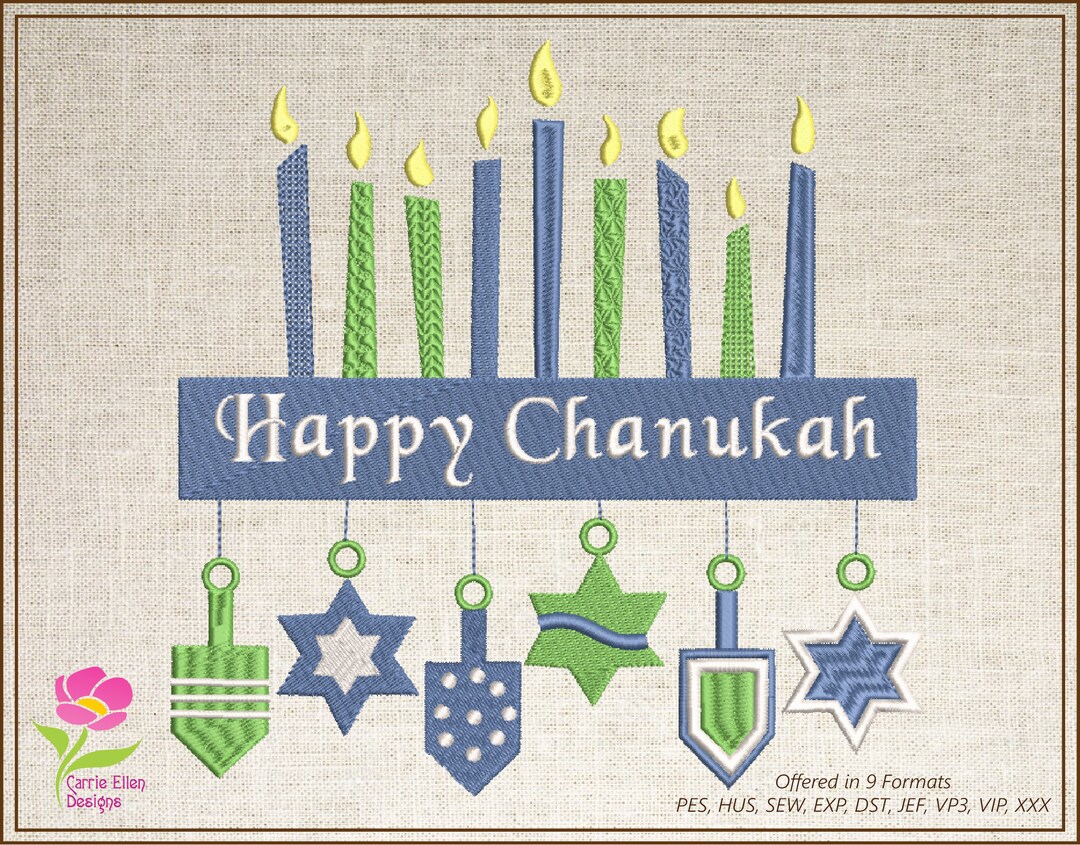 Happy Chanukah Machine Embroidery Design, Menorah Embroidery Pattern ...