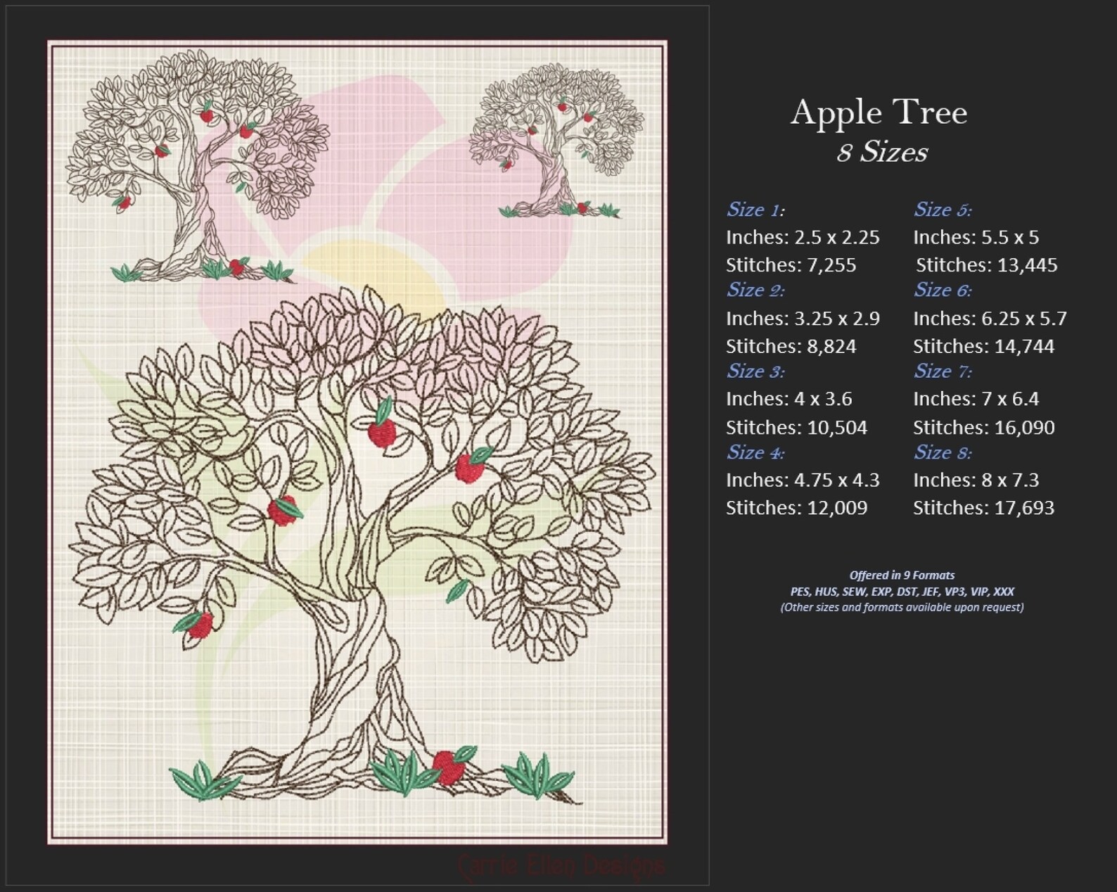 Apple Tree Machine Embroidery Design, Fruit Tree Embroidery Sketch ...