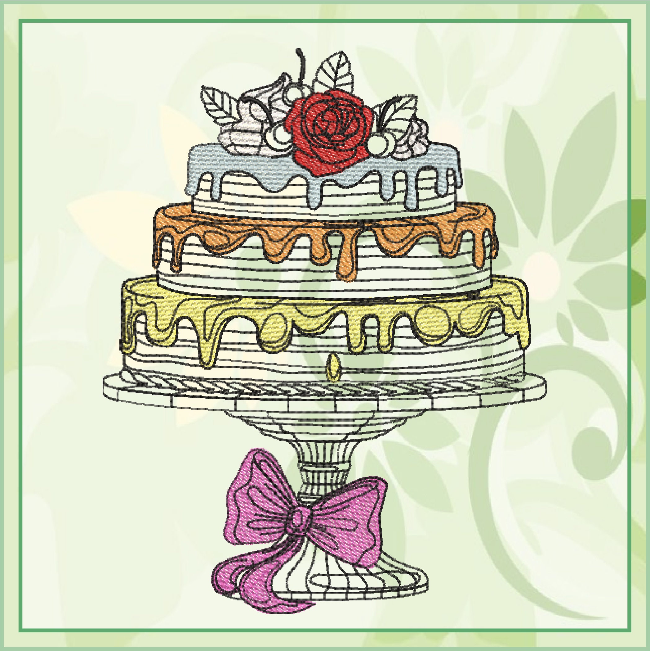 Fancy Cake Machine Embroidery Design, 3-tiered Layer Cake Embroidery ...