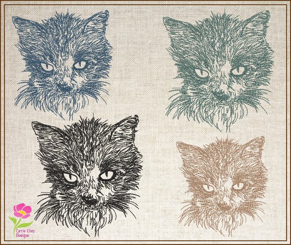 Cat Machine Embroidery Design Redwork Cat Embroidery Sketch | Etsy