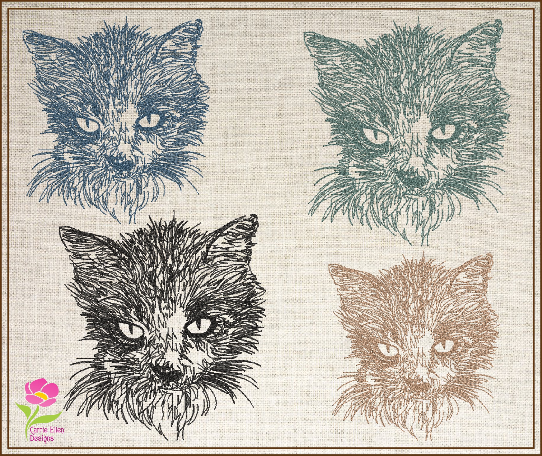 Cat Machine Embroidery Design Redwork Cat Embroidery Sketch | Etsy