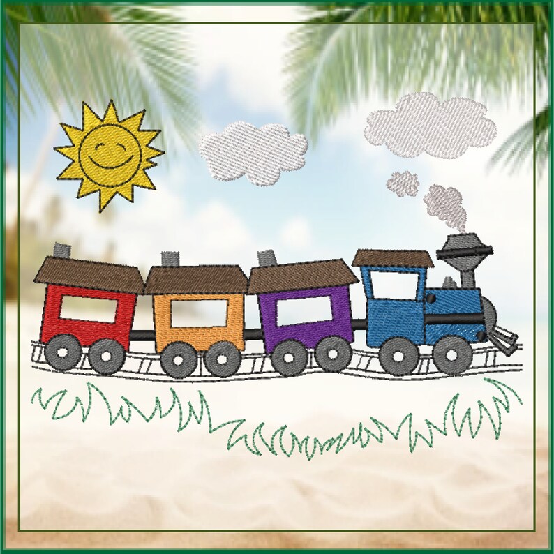 Train Cartoon Machine Embroidery Design, Colorful Kids Train Design ...
